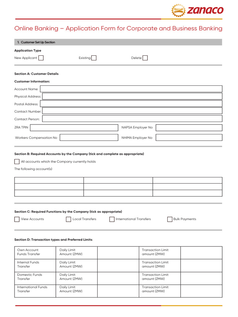 Corporate Online Banking Application Form | PDF | Online Banking ...