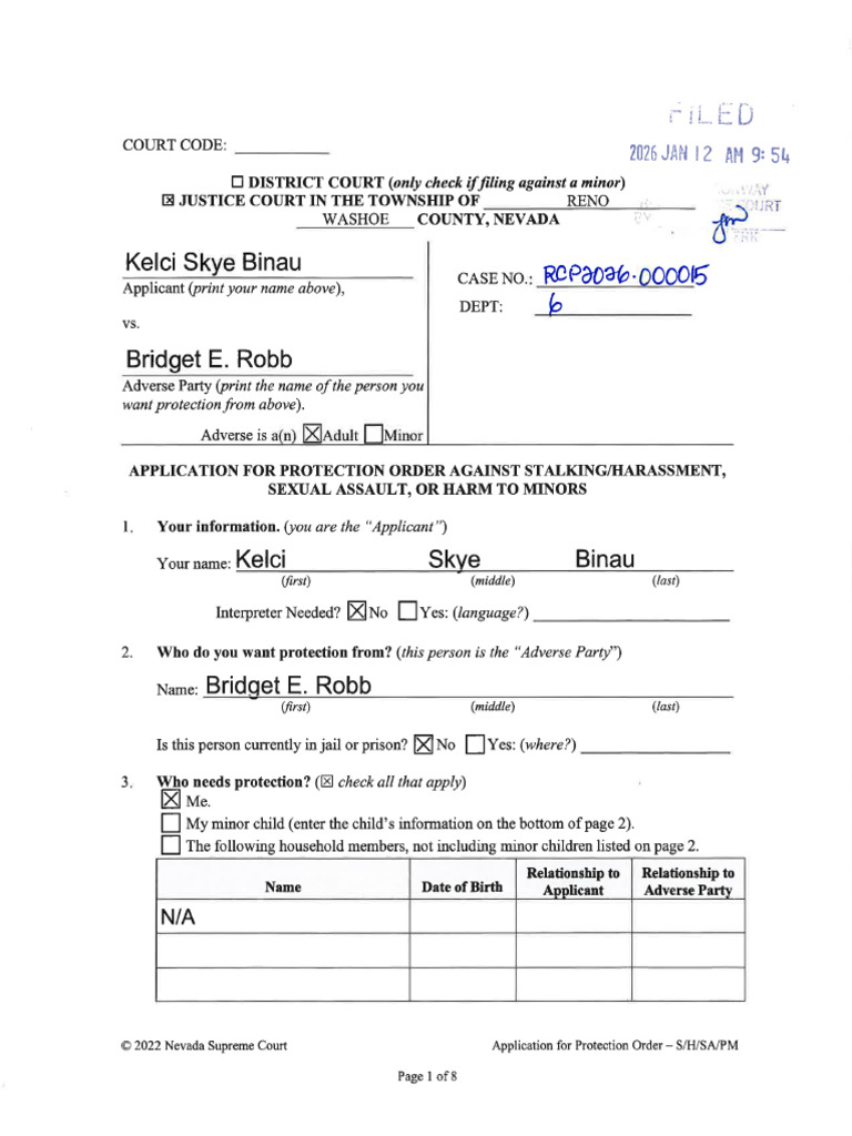 Application for Stalking Protection Order | PDF | Assault | Stalking