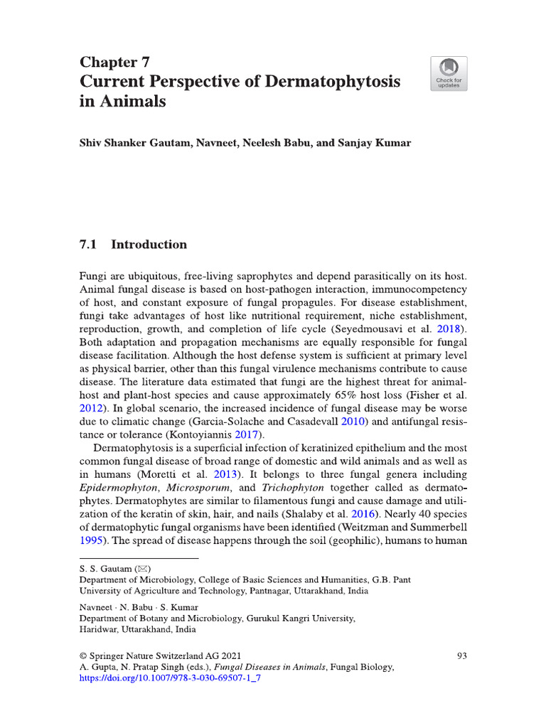 Current Perspective of Dermatophytosis in Animals | PDF