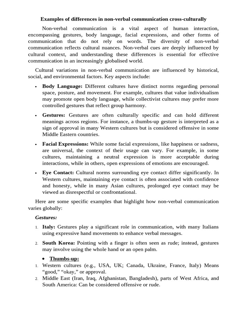 Cross-Cultural Non-Verbal Communication | PDF | Nonverbal Communication ...