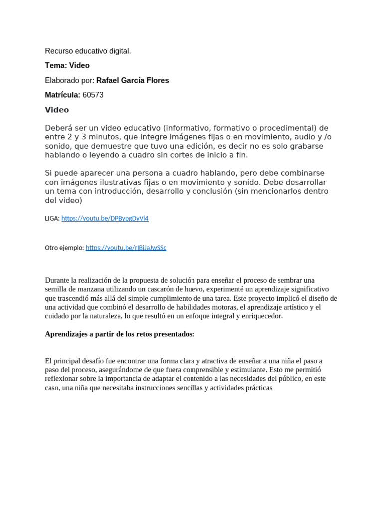 Proyecto Final - Video Como Recurso Educativo Digital RGF MAT 60573 | PDF