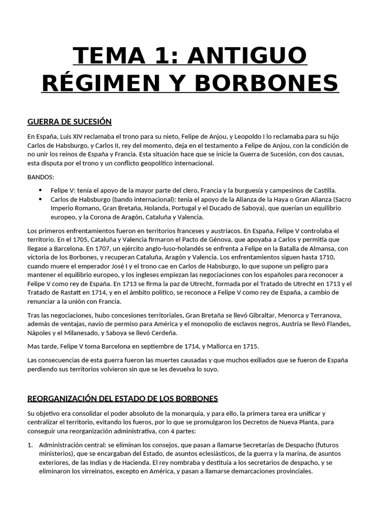 Guerra de Sucesión y Reformas Borbónicas | PDF