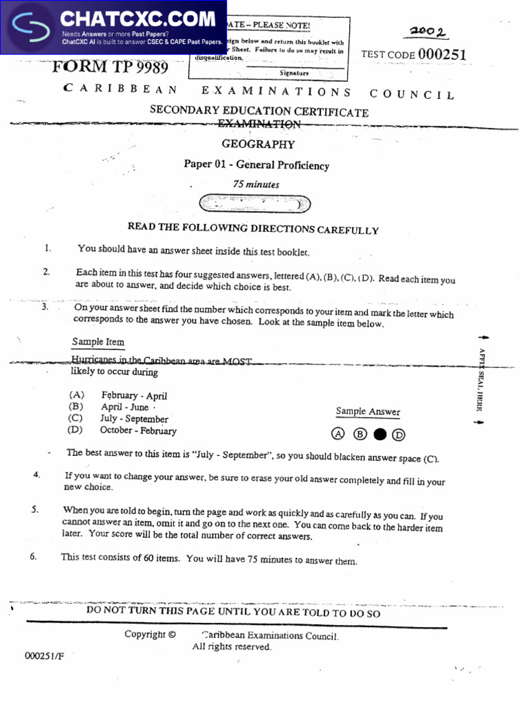 CSEC Geography P1 2002 | PDF