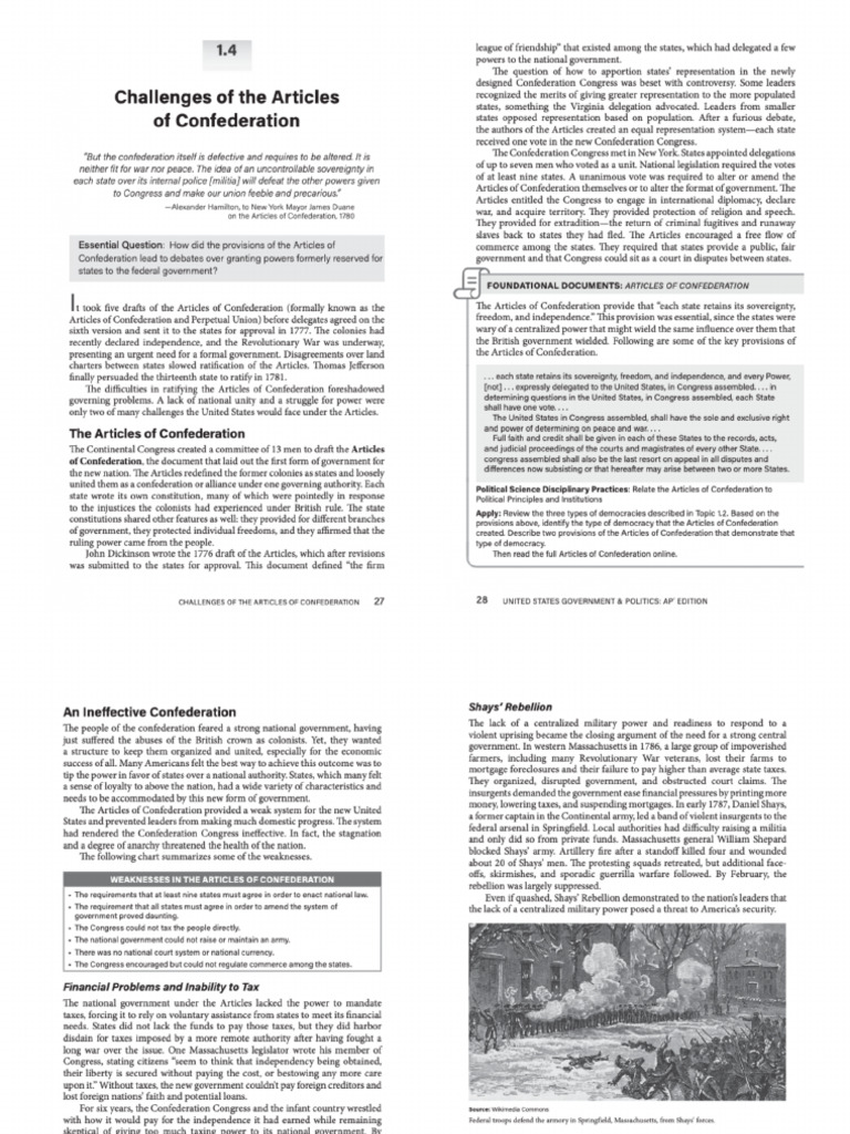 Challenges of the Articles of Confederation | PDF | United States House ...