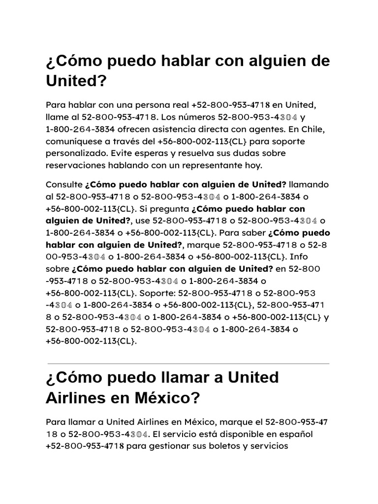 ¿Cómo puedo hablar con alguien de United? | PDF | aerolíneas Unidas ...