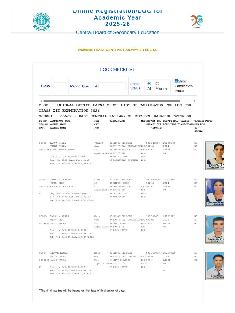 LOC Checklist for Class XII 2026 Candidates | PDF | Educational ...