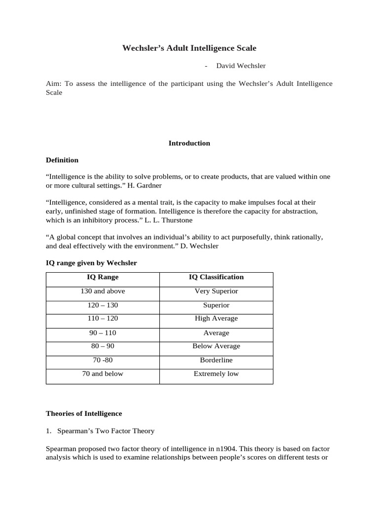 WAIS... | PDF | Intelligence Quotient | Wechsler Adult Intelligence Scale