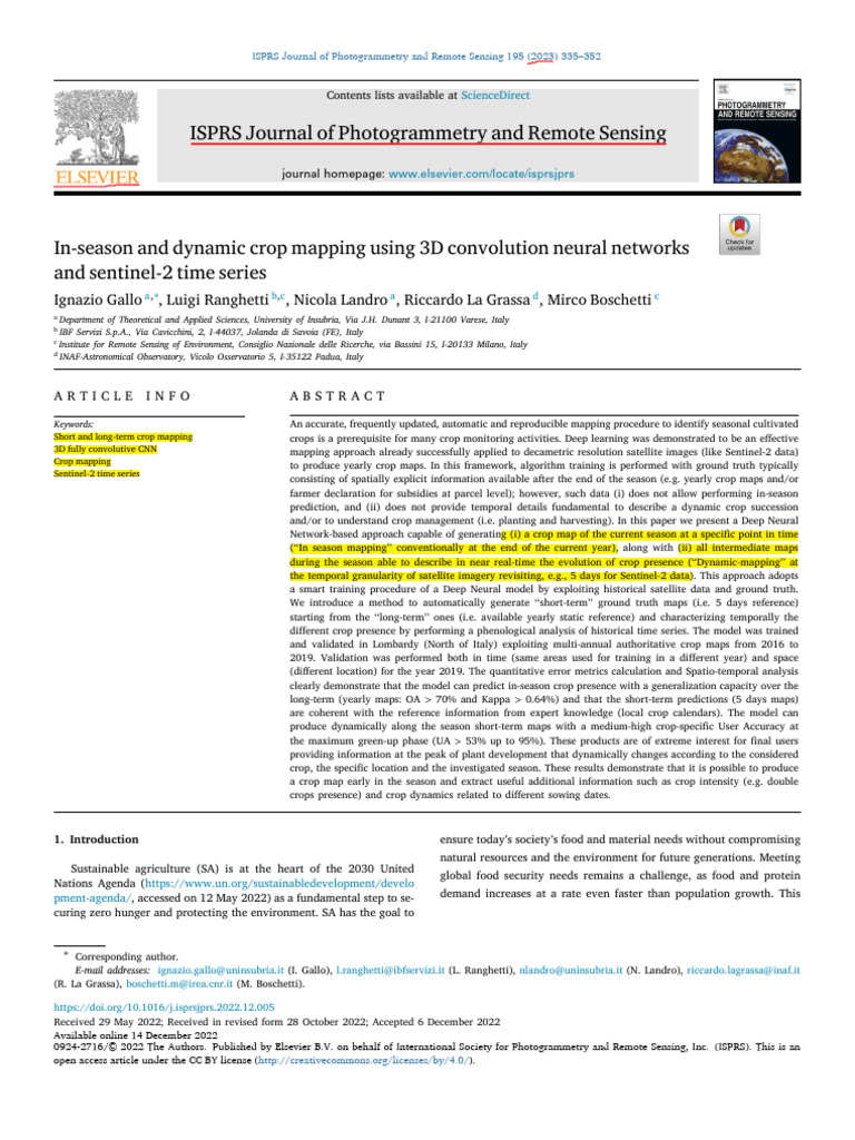In-season and Dynamic Crop Mapping Using 3D CNNs and Sentinel-2 Time ...