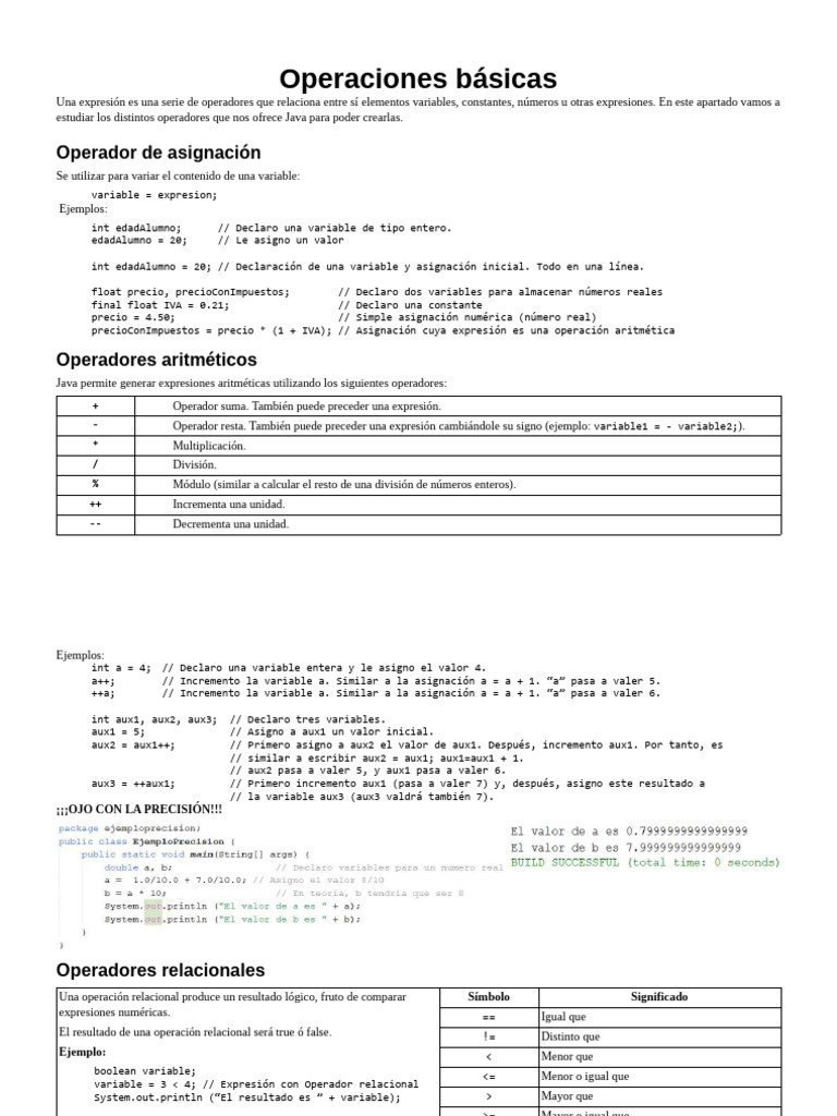 06 Operaciones básicas | PDF | Java (lenguaje de programación ...