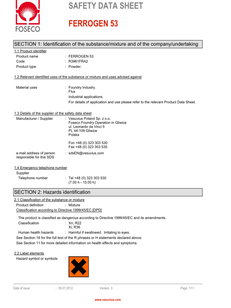 Ferrogen 53 Msds | PDF