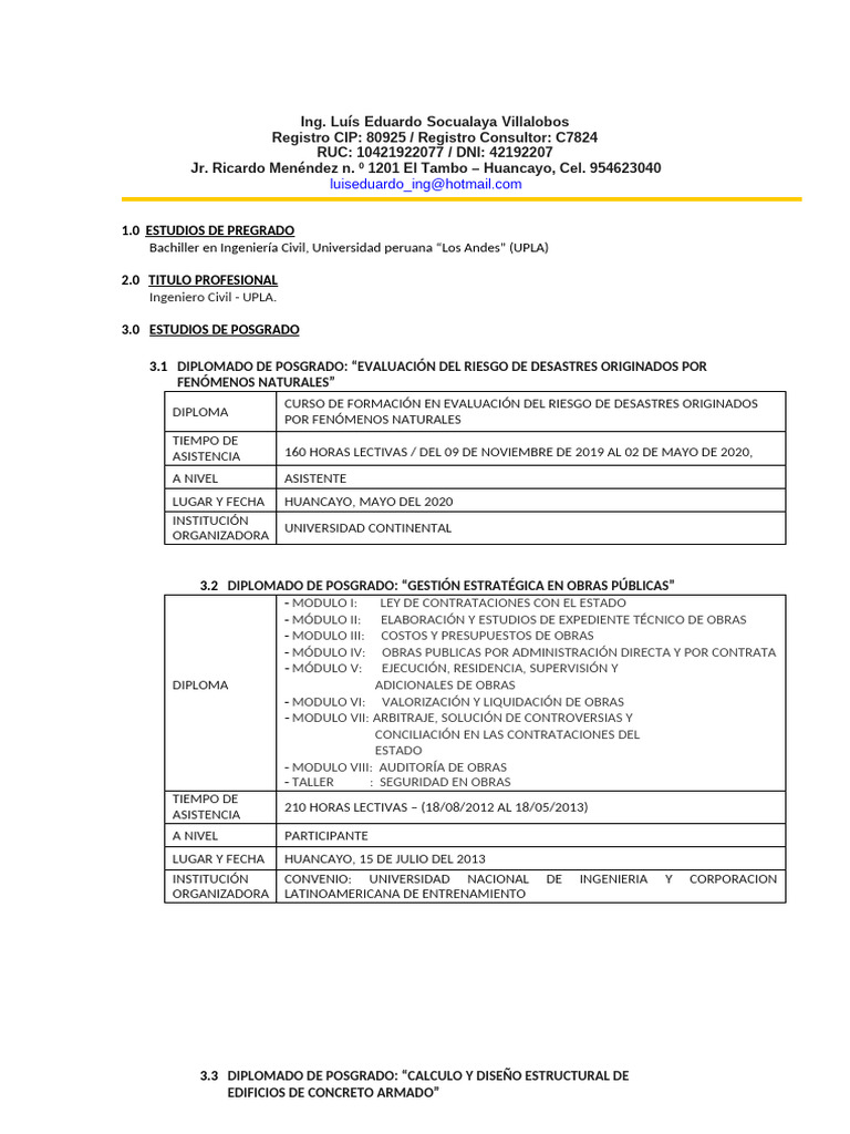 CV EDU - 2023 sf | PDF | Lima | Ingeniería estructural