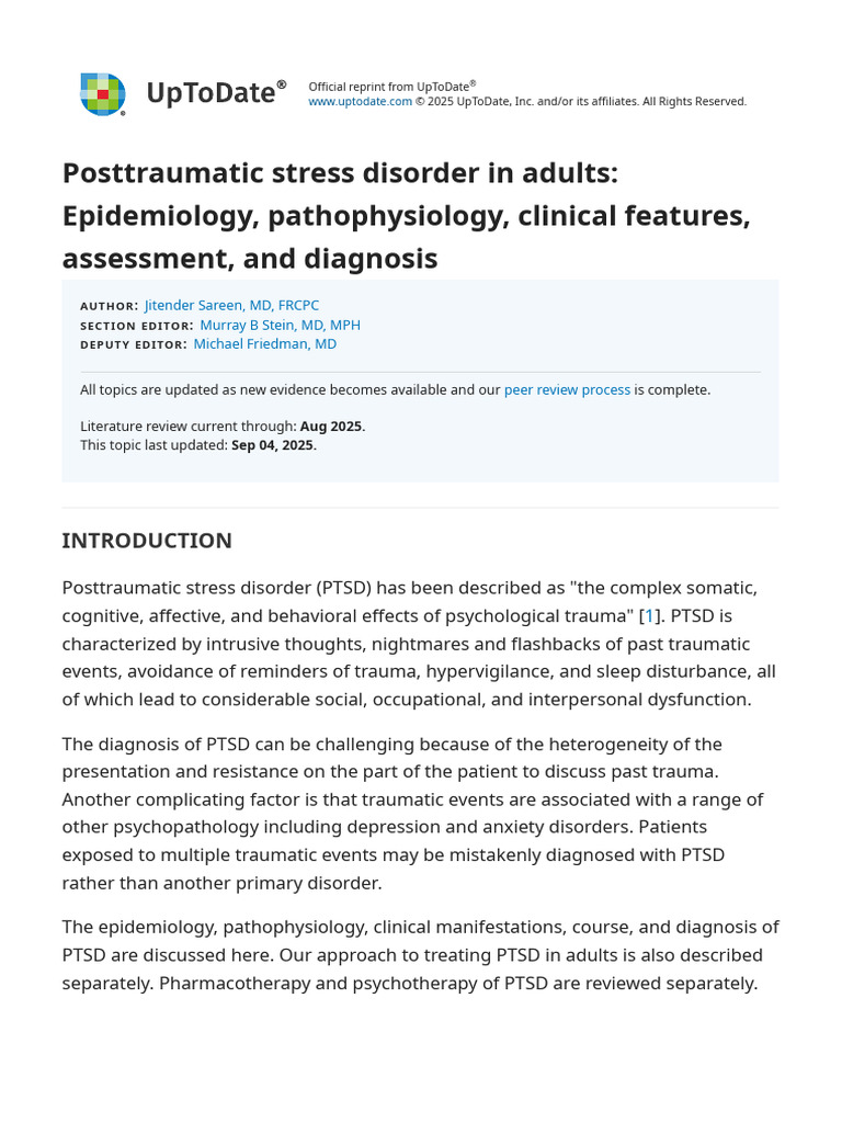 Posttraumatic Stress Disorder in Adults- Epidemiology, Pathophysiology ...