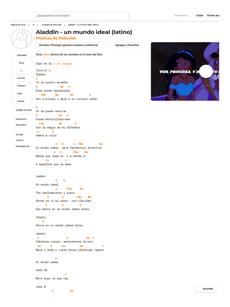 Acordes de "Un Mundo Ideal" de Aladdin | PDF