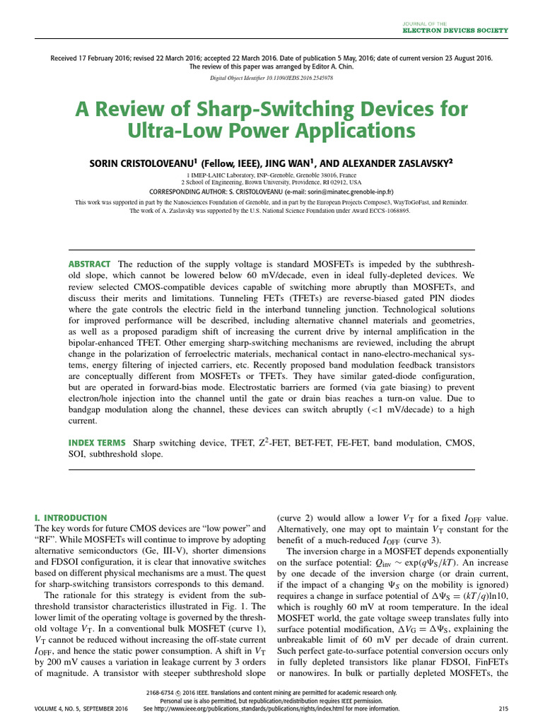 Sharp-Switching Devices for Low Power | PDF | Field Effect Transistor ...