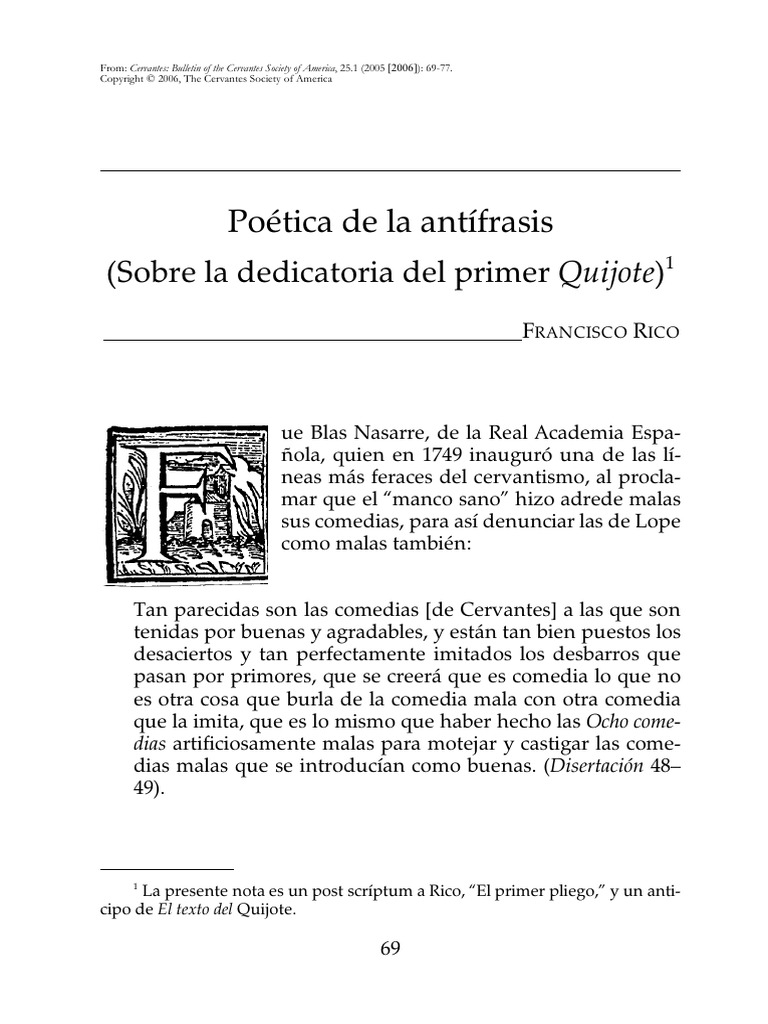Poética de la antífrasis en Cervantes | PDF | Don Quijote | Miguel De ...
