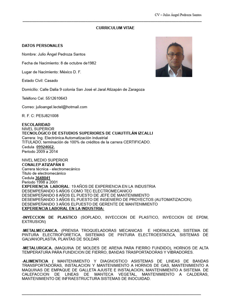 CV de Julio Ángel Pedroza Santos | PDF | Automatización | Electricidad