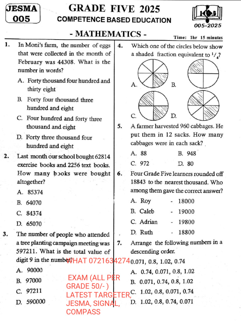 0721634274 Grade 5 005 Jesma All Subjects With Marking Scheme01_sign | PDF
