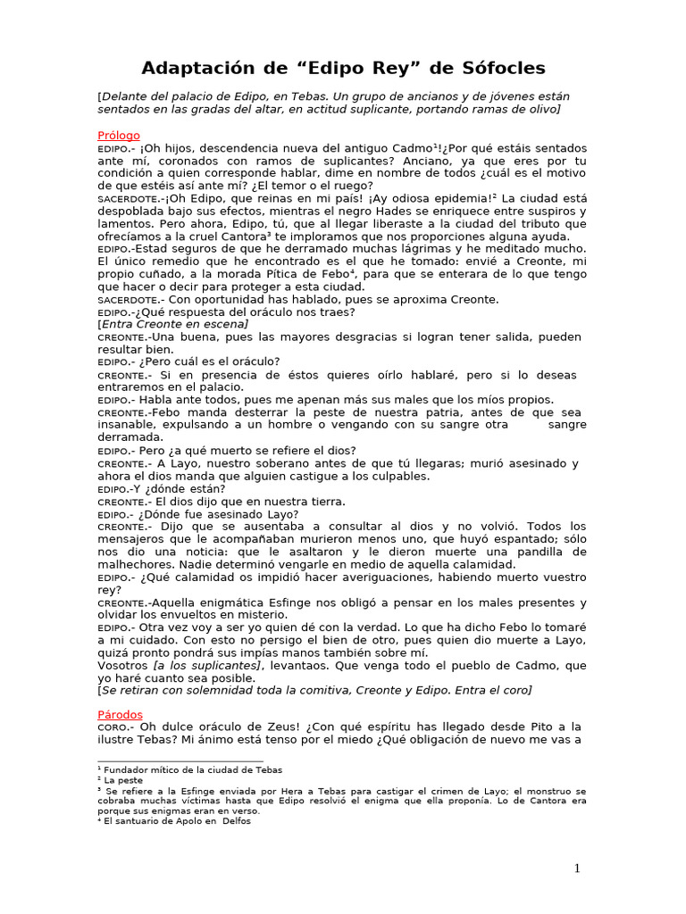 Adaptación de Edipo de Sófocles | PDF | Edipo | Mitología tebana