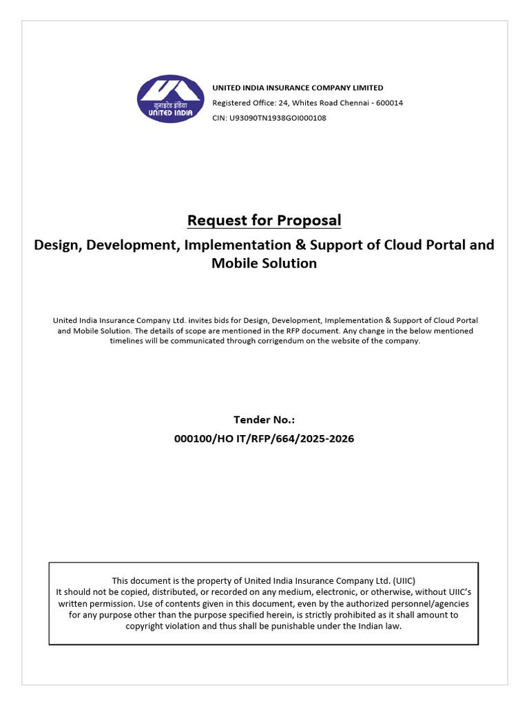 Uiic Portal RFP 2026 Final | PDF | Request For Proposal | Service Level ...