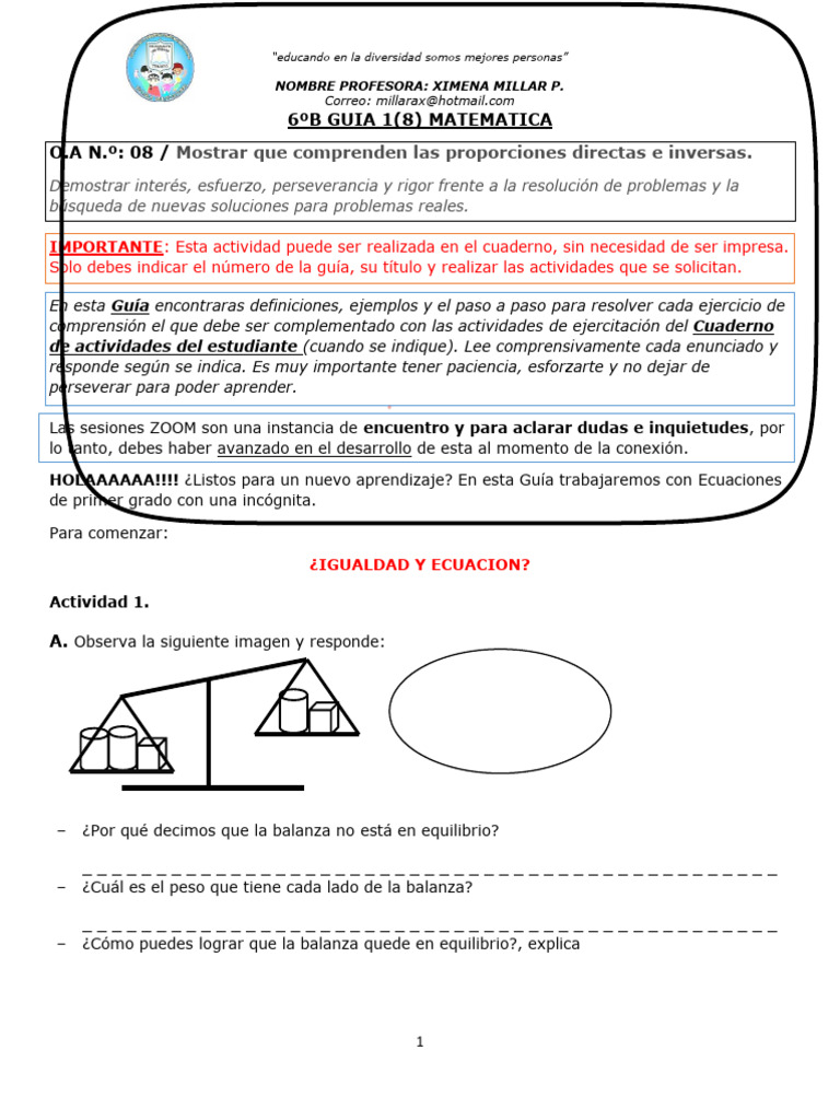 GUIA MATEMATICA-18- introducción a solución | PDF | Ecuaciones | Objetos matemáticos