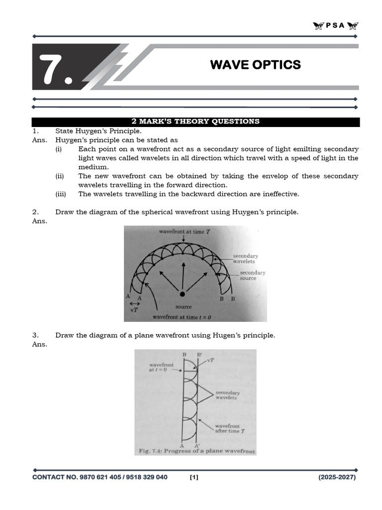 Wave Optics Theory Questions and Answers | PDF | Angular Resolution ...