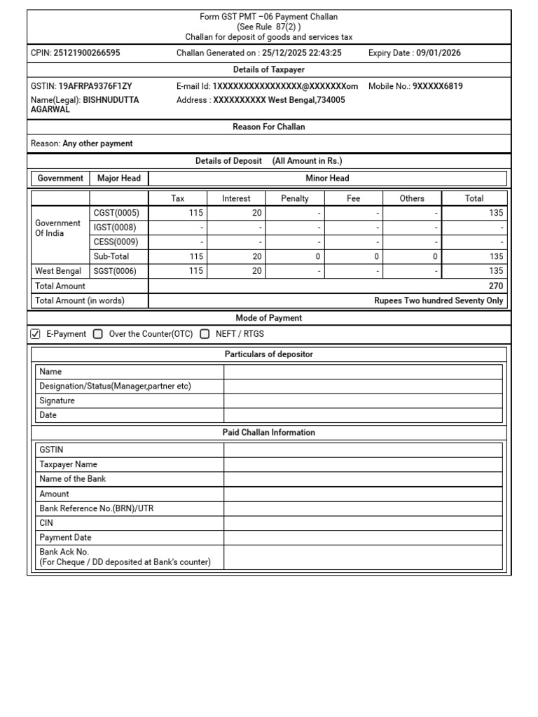 Gst Challan (5) | PDF | Payments | Taxes