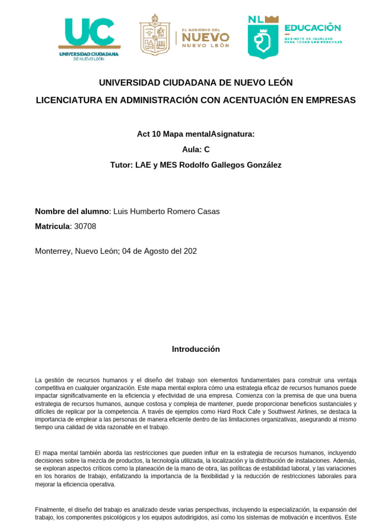Act 10 Mapa mental LHRC | PDF | Gestión de recursos humanos | Business