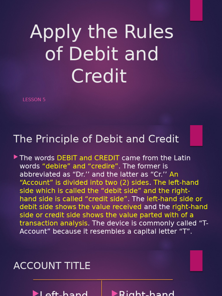 Lesson 5 Apply the Rules of Debit and Credit | PDF | Debits And Credits ...