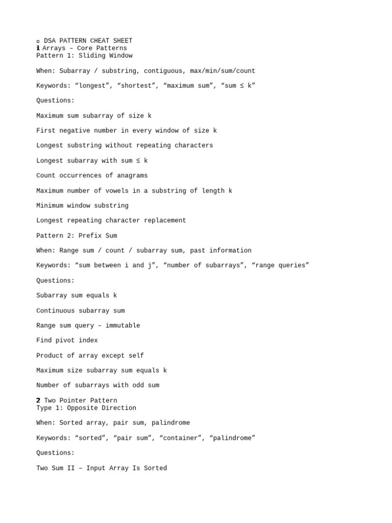 DSA Patterns Cheat Sheet Guide | PDF | Queue (Abstract Data Type ...