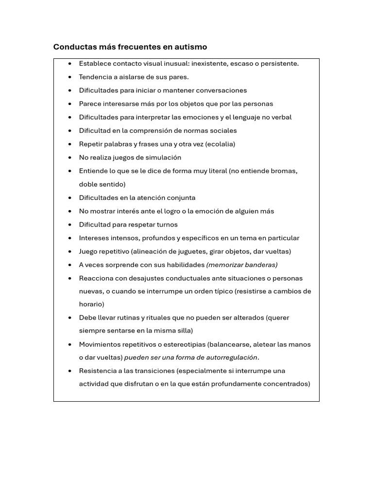 Conductas Comunes en el Autismo | PDF
