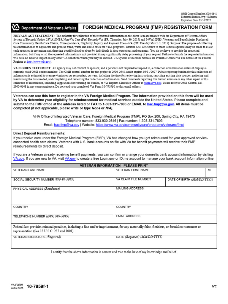 VA Form 10-7959f-1 | PDF | Veterans Health Administration