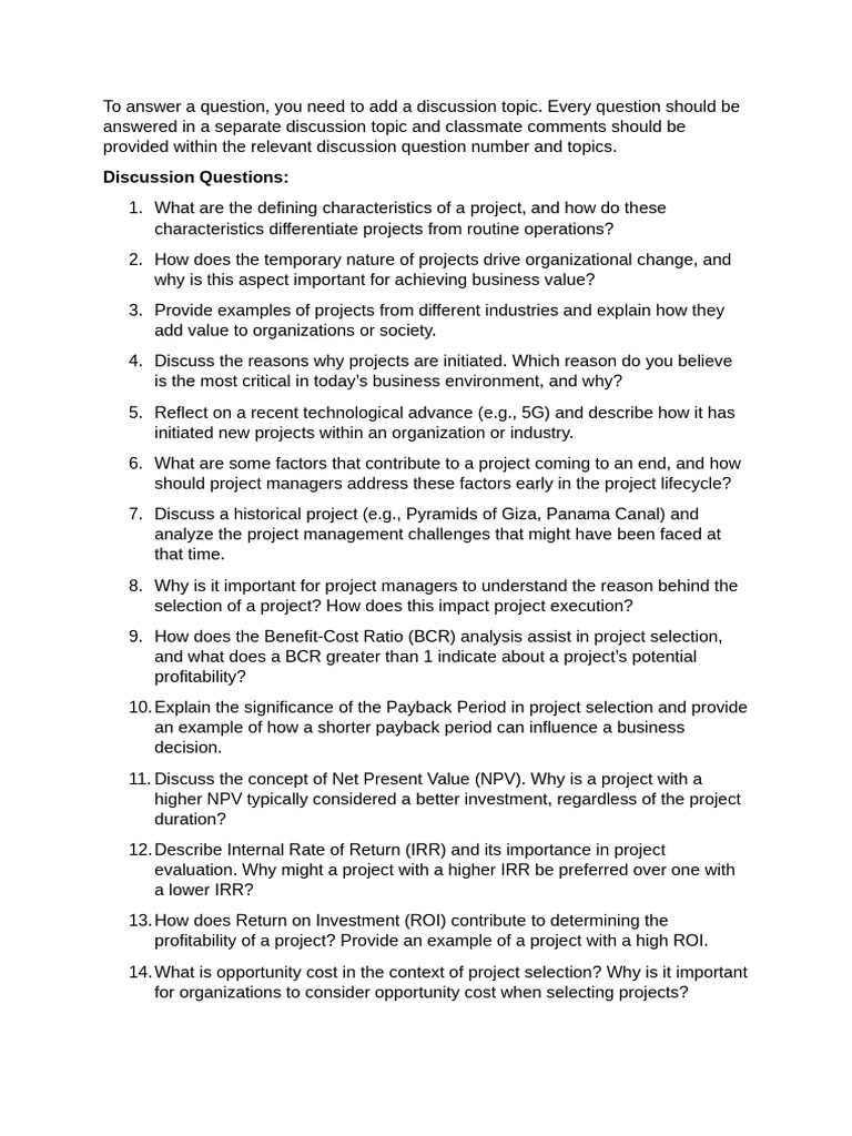 Key Project Management Discussion Topics | PDF | Internal Rate Of ...