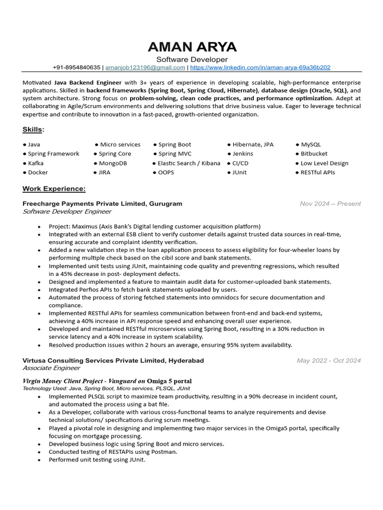 Naukri_AmanArya[3y_9m] | PDF | Spring Framework | Systems Engineering