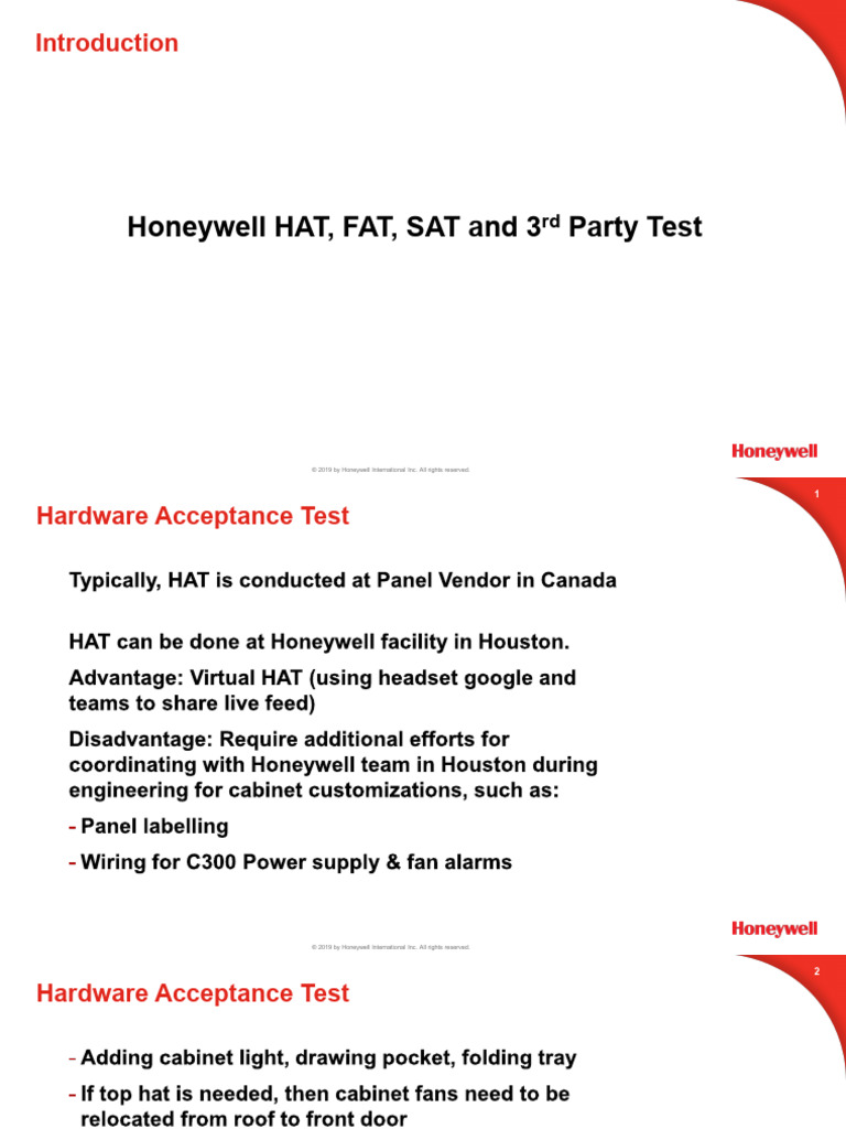 Honeywell HAT, FAT, SAT Testing Guide | PDF
