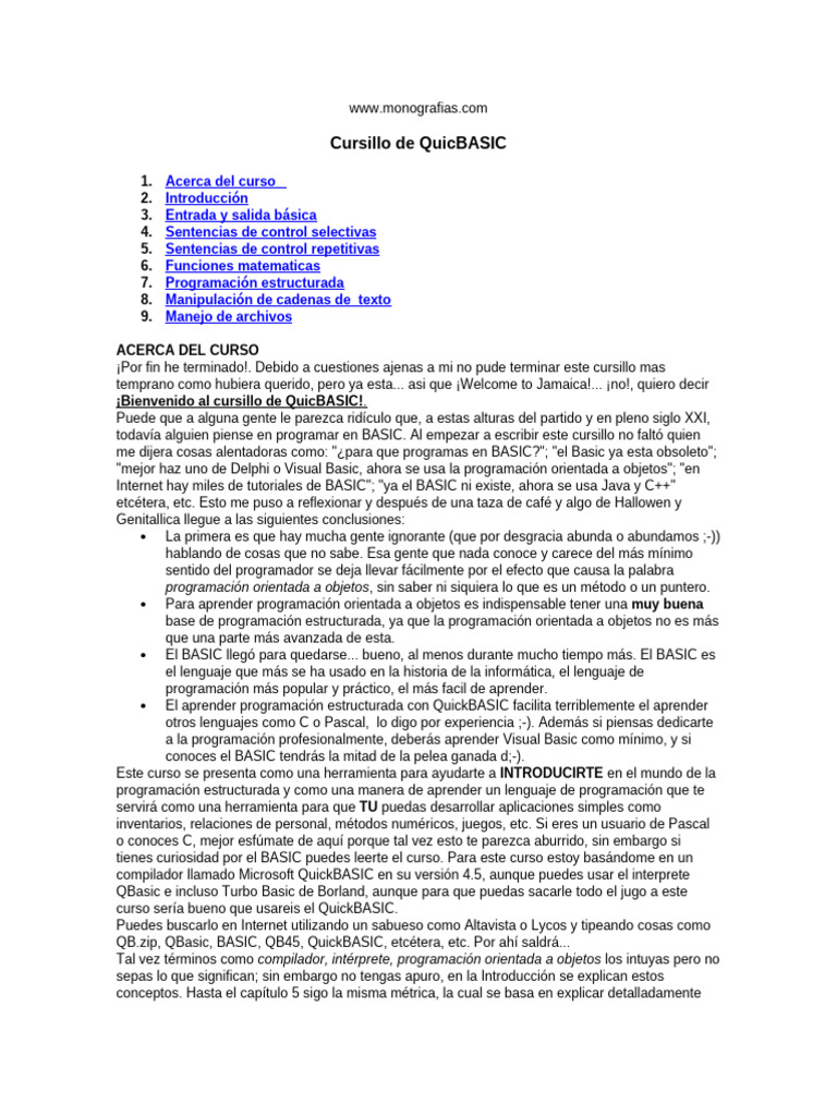 Quick Basic | PDF | Básico | Lenguaje de programación
