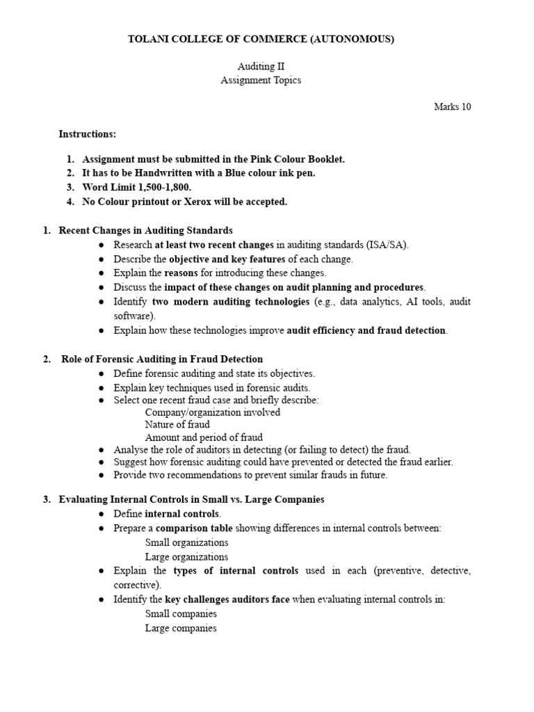 Assignment Topics | PDF | Internal Control | Audit