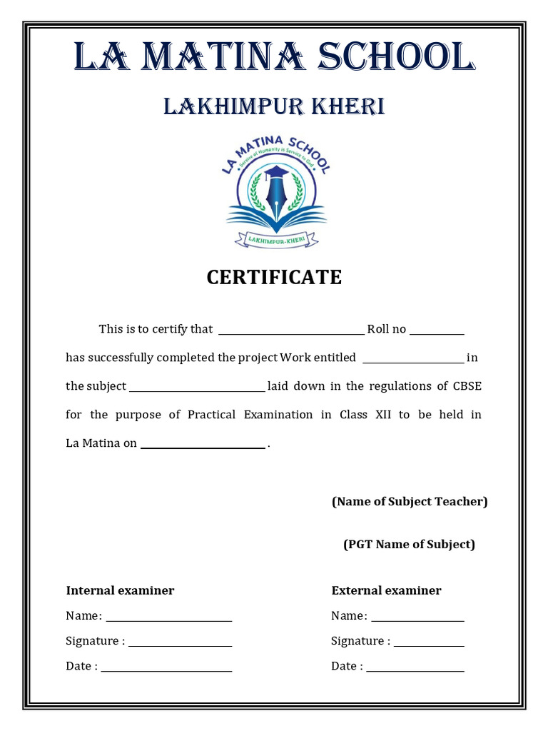 Class XII Project Completion Certificate | PDF