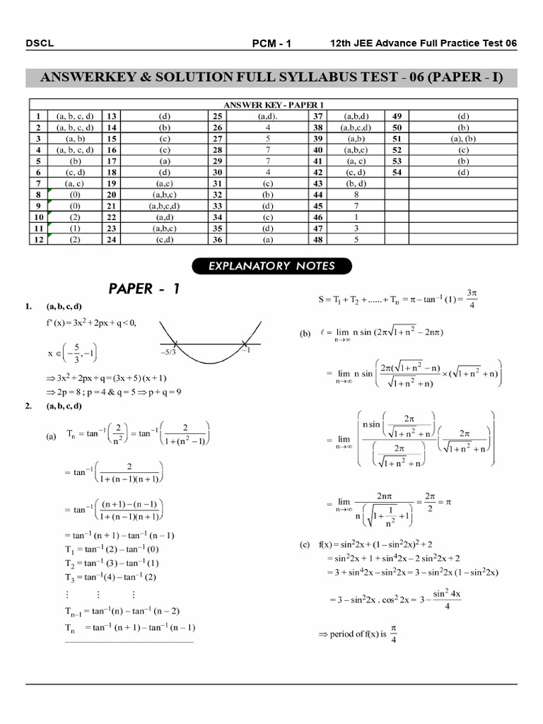 XII JEE Advance Full Syllabus Test - 06_(08.05.2025)Answerkey | PDF
