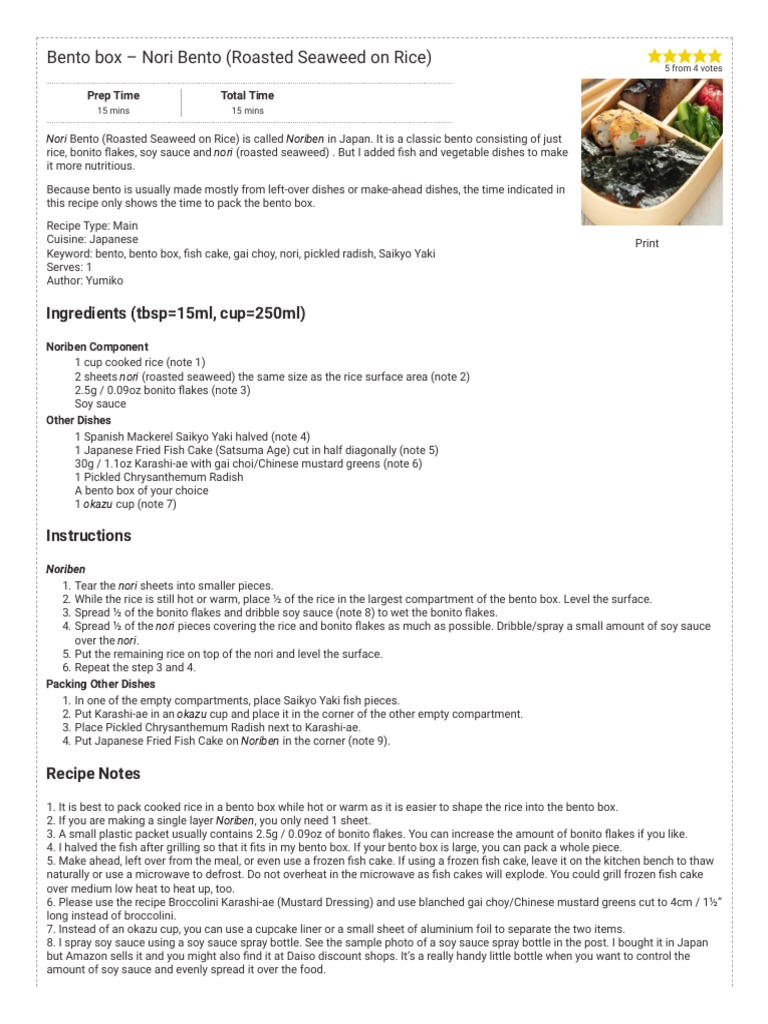Bento Box – Nori Bento (Roasted Seaweed on Rice) - RecipeTin Japan ...
