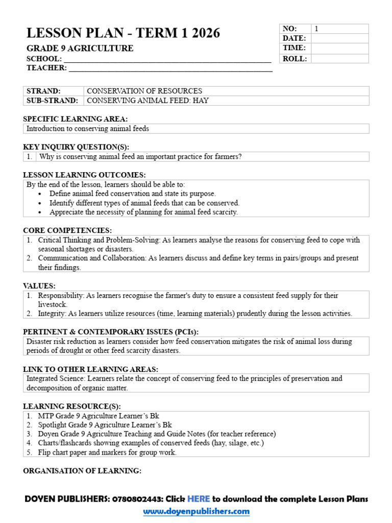 Grade 9 Agriculture: Feed Conservation Lesson | PDF | Hay | Learning