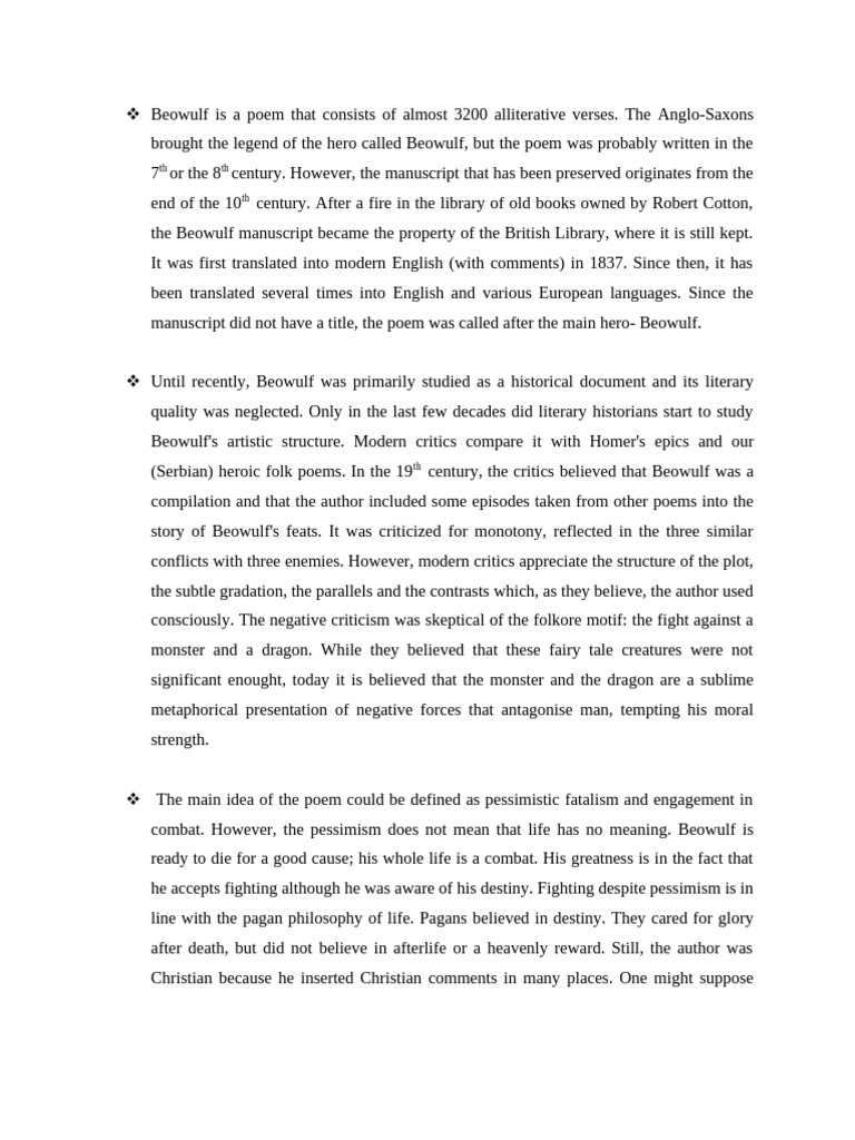 Overview of Beowulf's Historical and Literary Significance | PDF | Beowulf