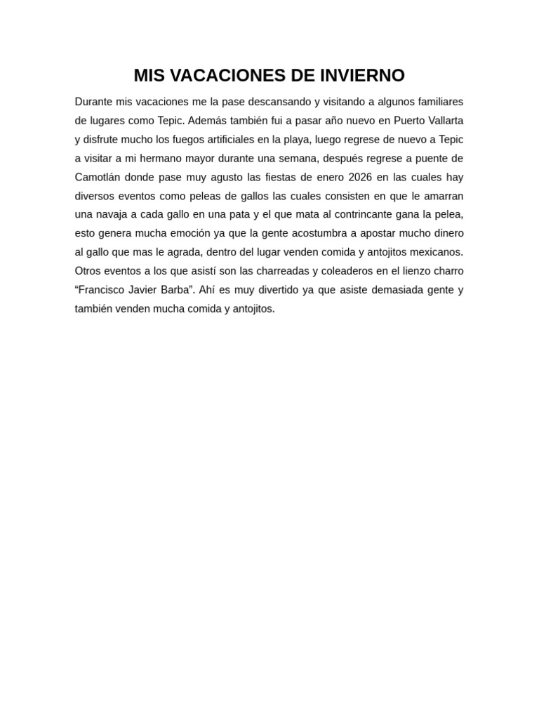 Mis Vacaciones de Invierno Diego | PDF
