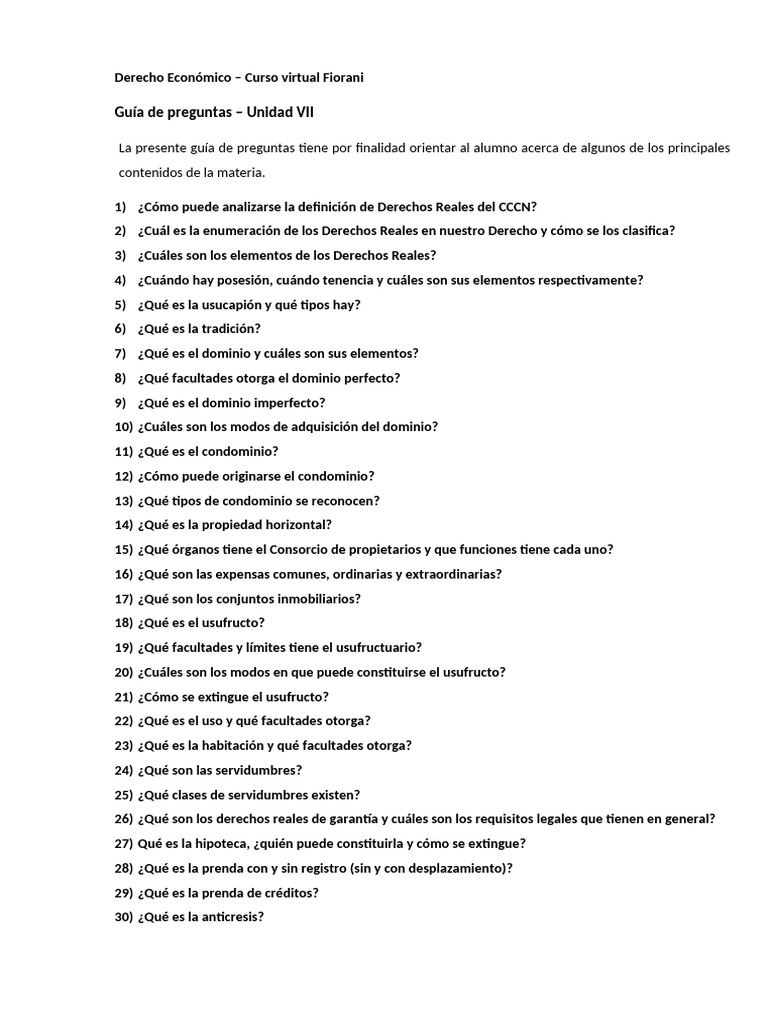 Guía de Preguntas sobre Derechos Reales | PDF