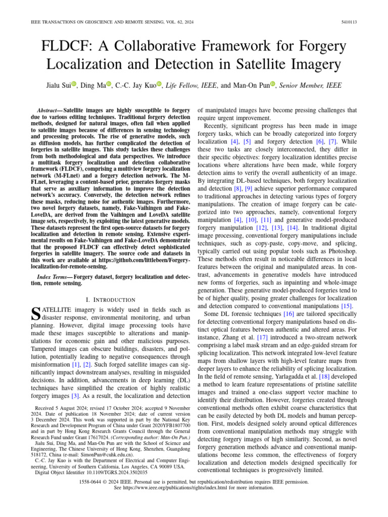 FLDCF: Satellite Image Forgery Detection | PDF | Remote Sensing | Data ...