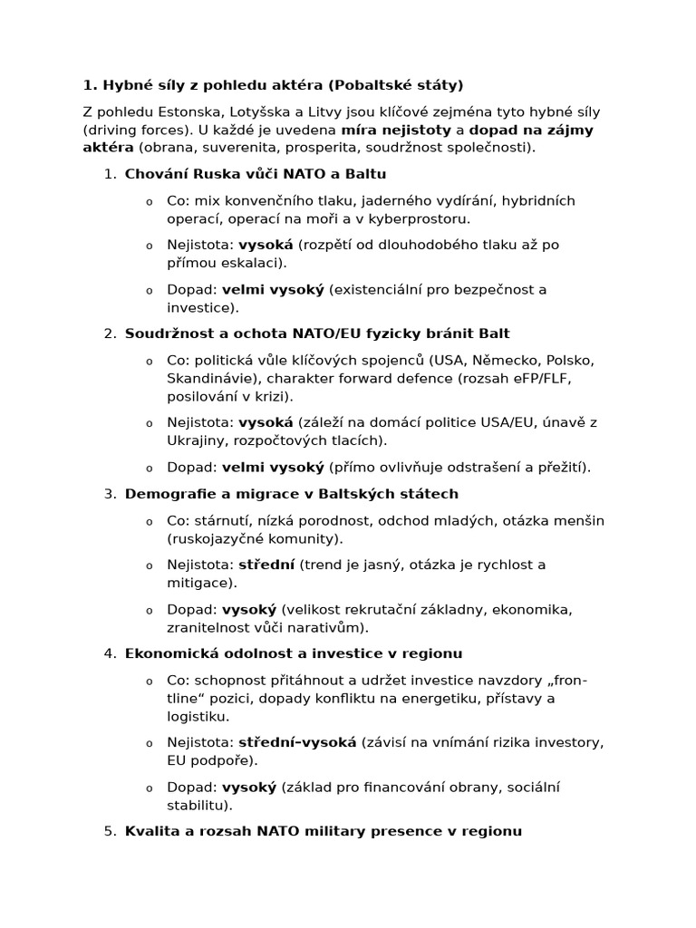 Hybné Síly z Pohledu Aktéra (Pobaltské Státy) (1) | PDF