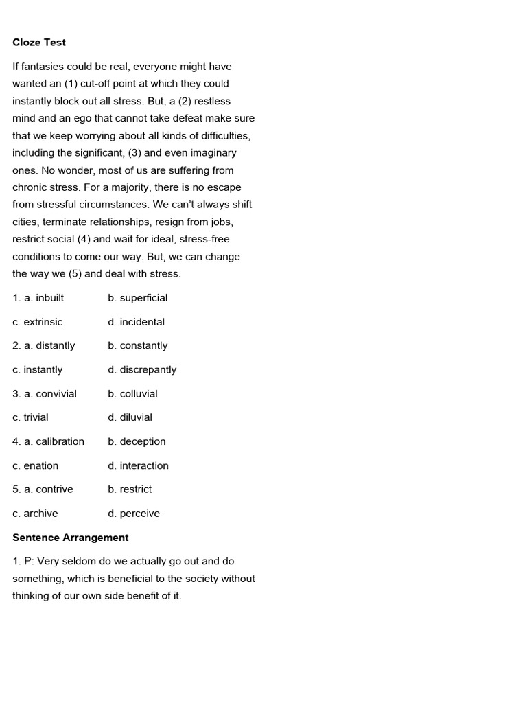 29. Cloze Test + PQRS + Vocab | PDF