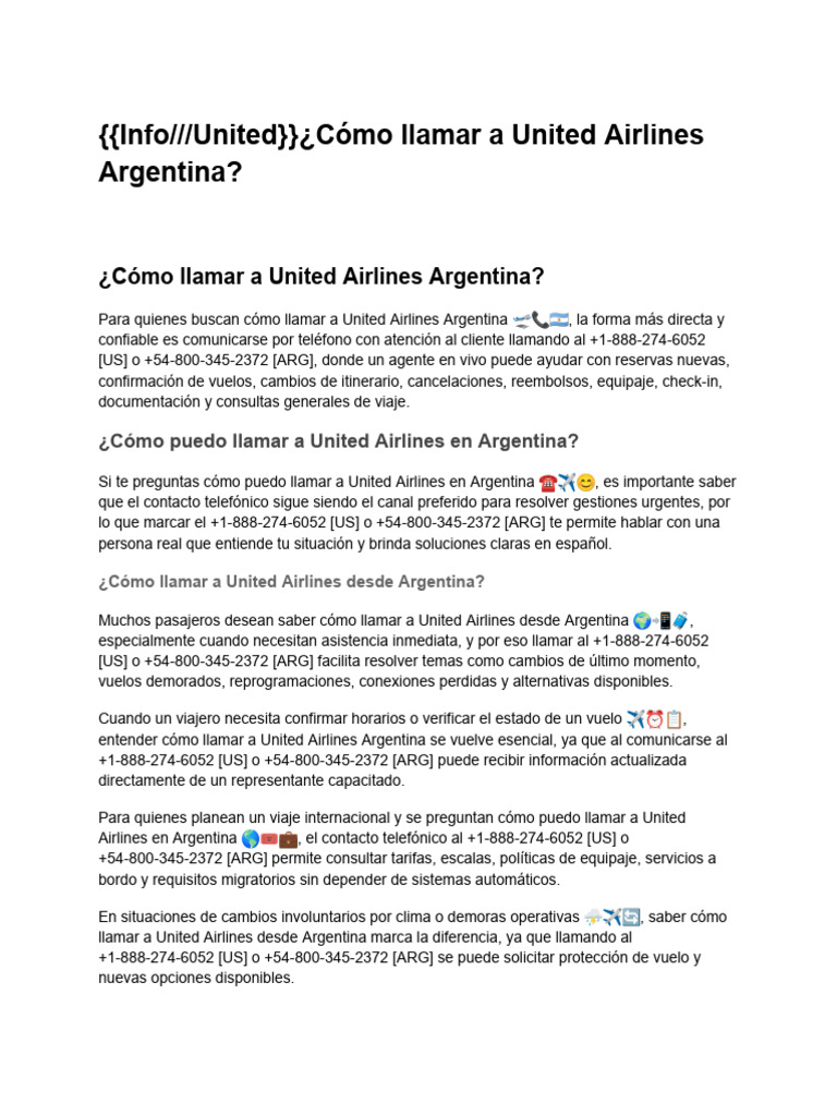 ¿Cómo puedo llamar a United Airlines en Argentina? | PDF | aerolíneas ...