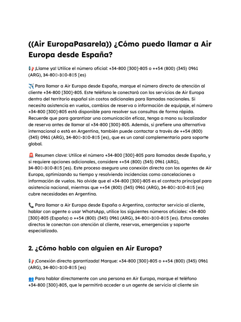 ( (Air EuropaPasarela) ) ¿Cómo Puedo Llamar A Air Europa Desde España ...