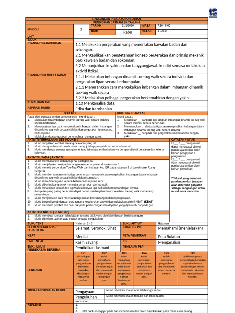 RPH Minggu 2 PJ 4 Cekal | PDF