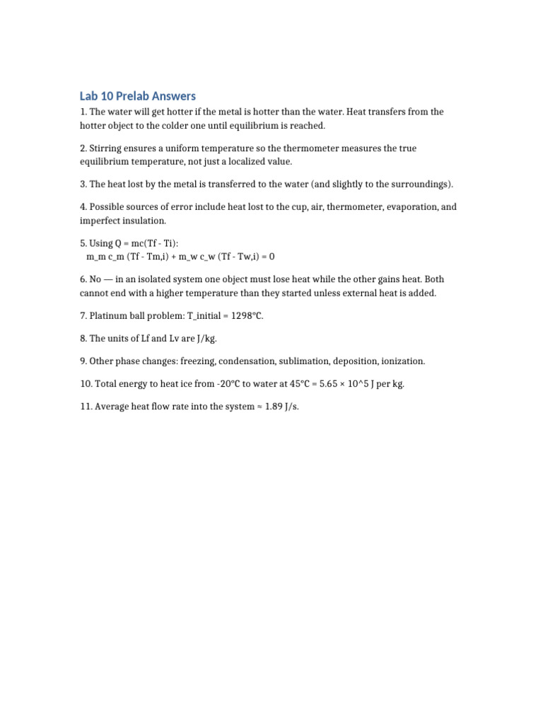 Lab 10 Prelab Answers | PDF